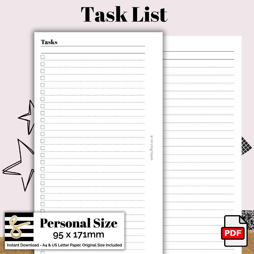 Personal Task List Printable PDF - Instant Download - Disc or Rings ...