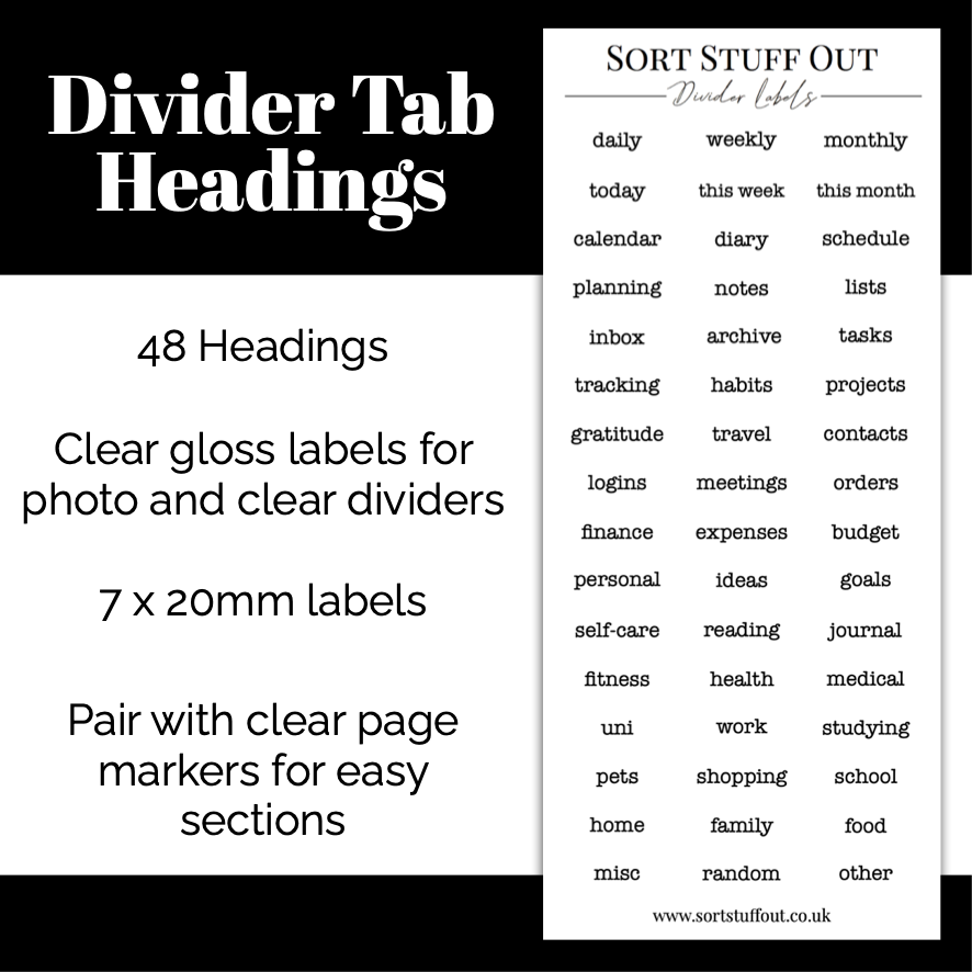 Typewriter Font Divider Labels for Clear and Photo Dividers – Sort ...