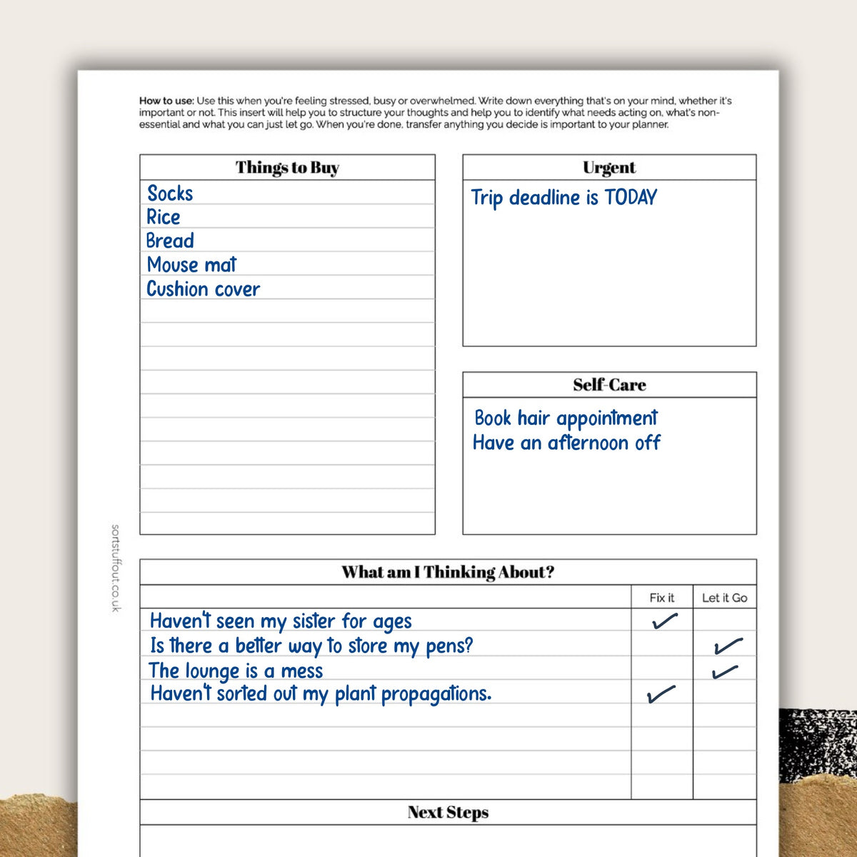 A5 Detailed Brain Dump - Planner Printable PDF – Sort Stuff Out